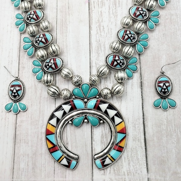 Jewelry | Colorful Aztec Squash Blossom Necklace Set | Poshmark